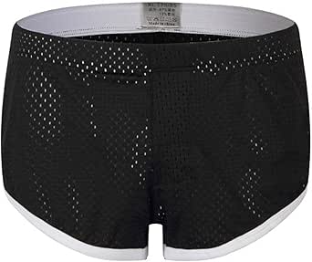 Mens See Through Shorts Sexy Mesh Underwear Split Side Boxer Loose ...