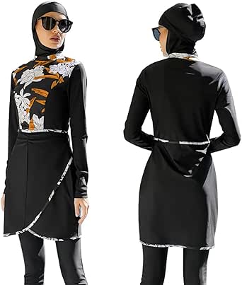 3PCS Muslim Burkini Swimsuits for Women Long Sleeve Modest Swimming ...
