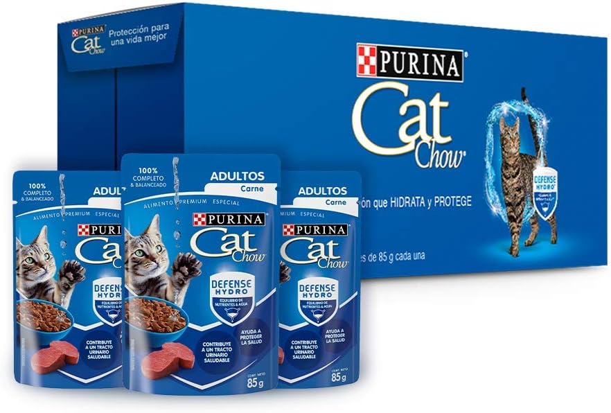 Purina Cat Chow Pouches Defense Hydro Adulto Carne Alimento Húmedo Pack ...