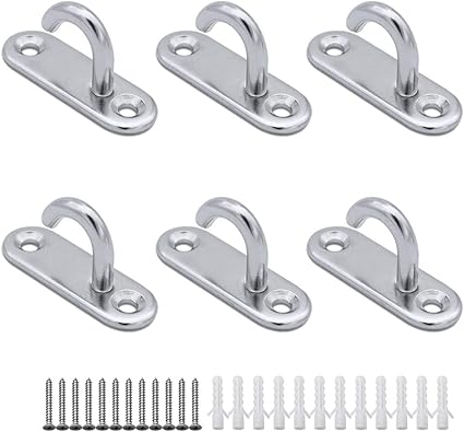 JaneYi (6 Pack) Stainless Steel 304 Ceiling Hooks M5 Oval Open Hooks ...