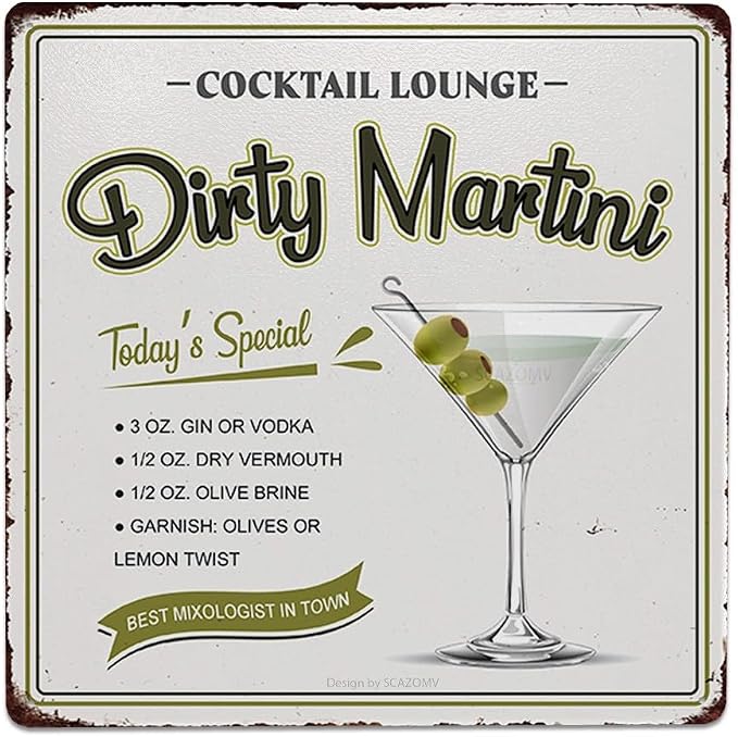 Amazon.com : Cocktail Poster Vintage Metal Signs, Dirty Martini ...