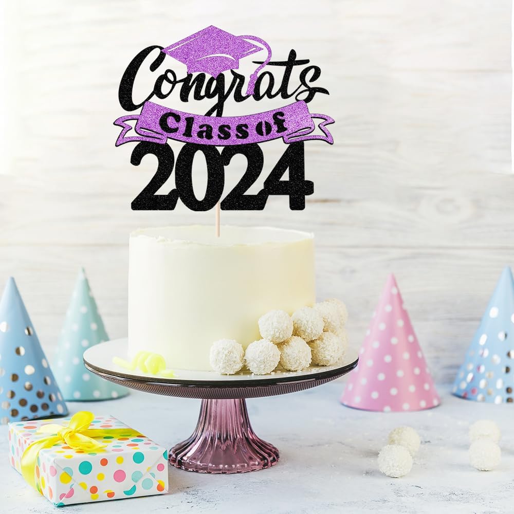 Amazon.com: 2024 Graduation Theme cake Toppers Glitter Class of 2024 ...