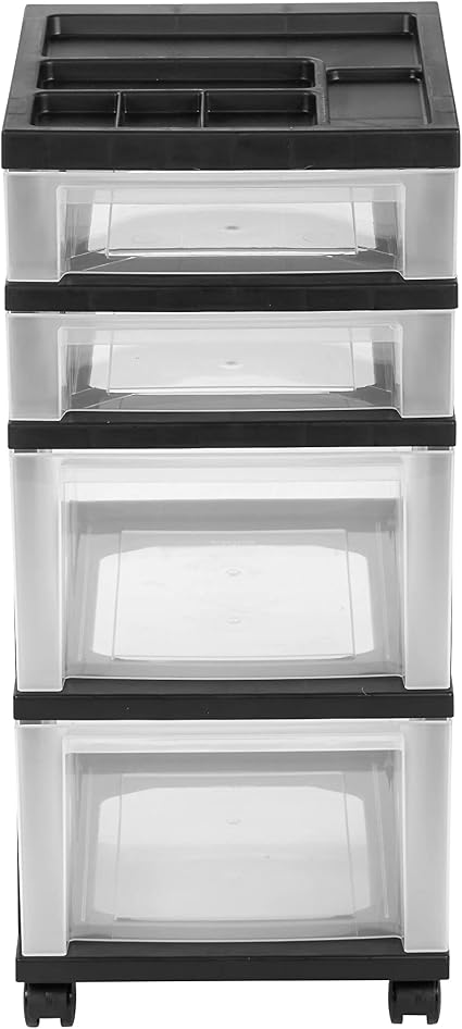 Amazon.com: IRIS USA 4-Drawer Storage Cart with Organizer Top, Black ...