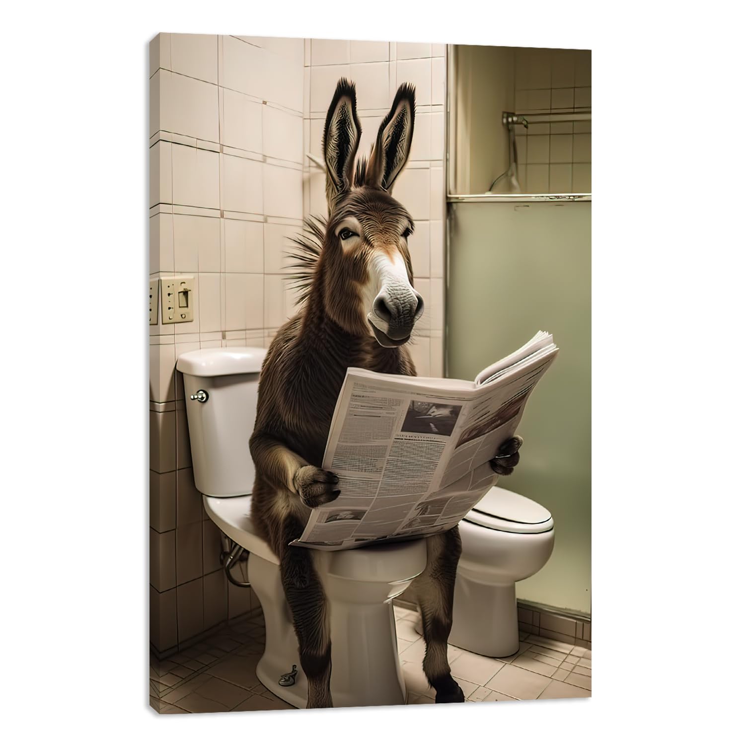 Amazon.com: Funny Donkey Bathroom Canvas Wall Art, Donkey Reading ...