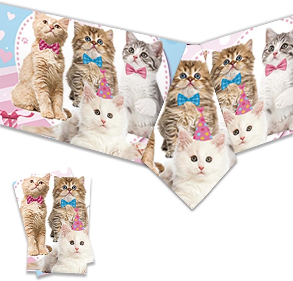 Amazon.com: ZPMC 2pcs Cat Tablecloth for Birthday Party ，Cat Themed ...