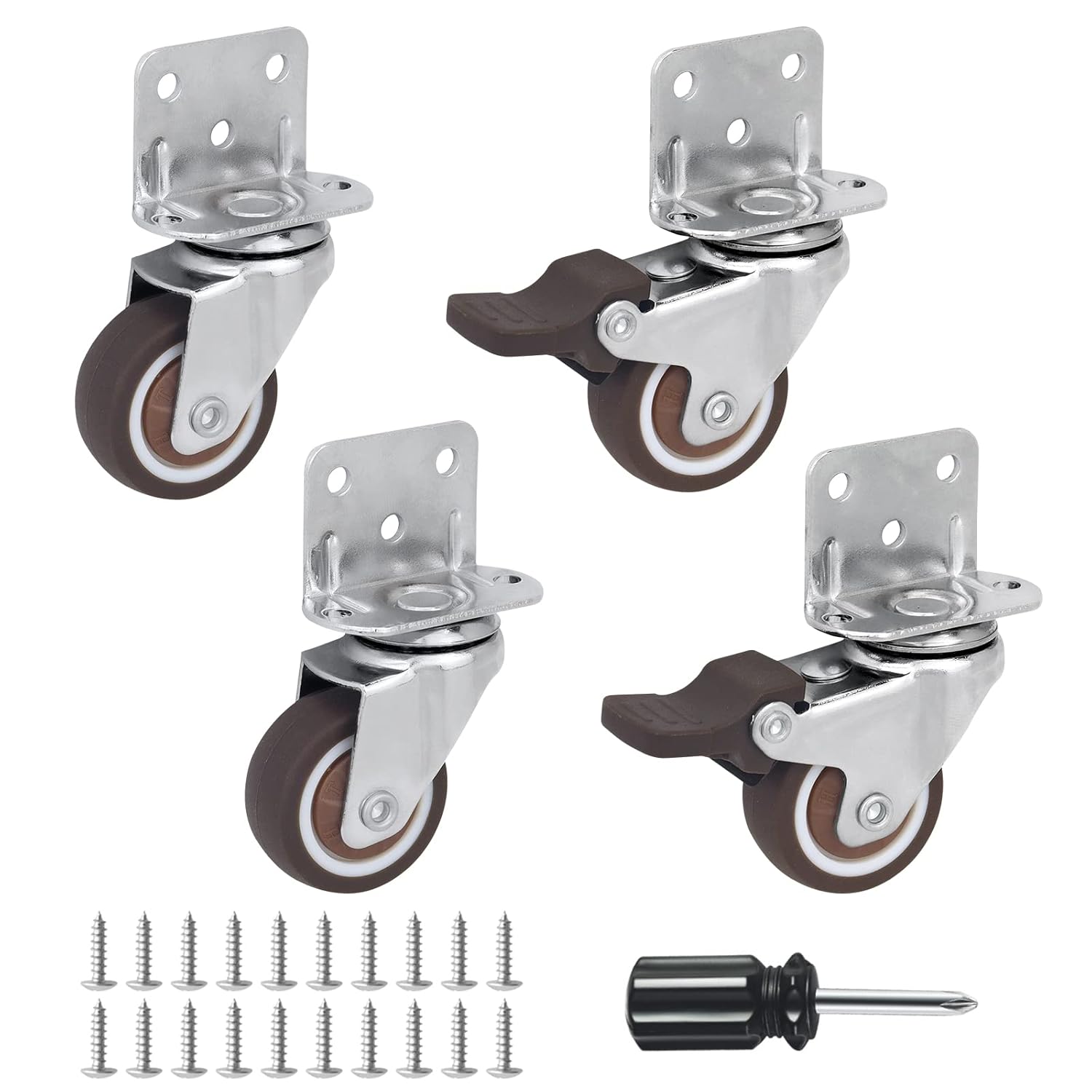 Side Mount Casters Set of 4 with Brake,1.25inch L-Shape TPR Plate ...