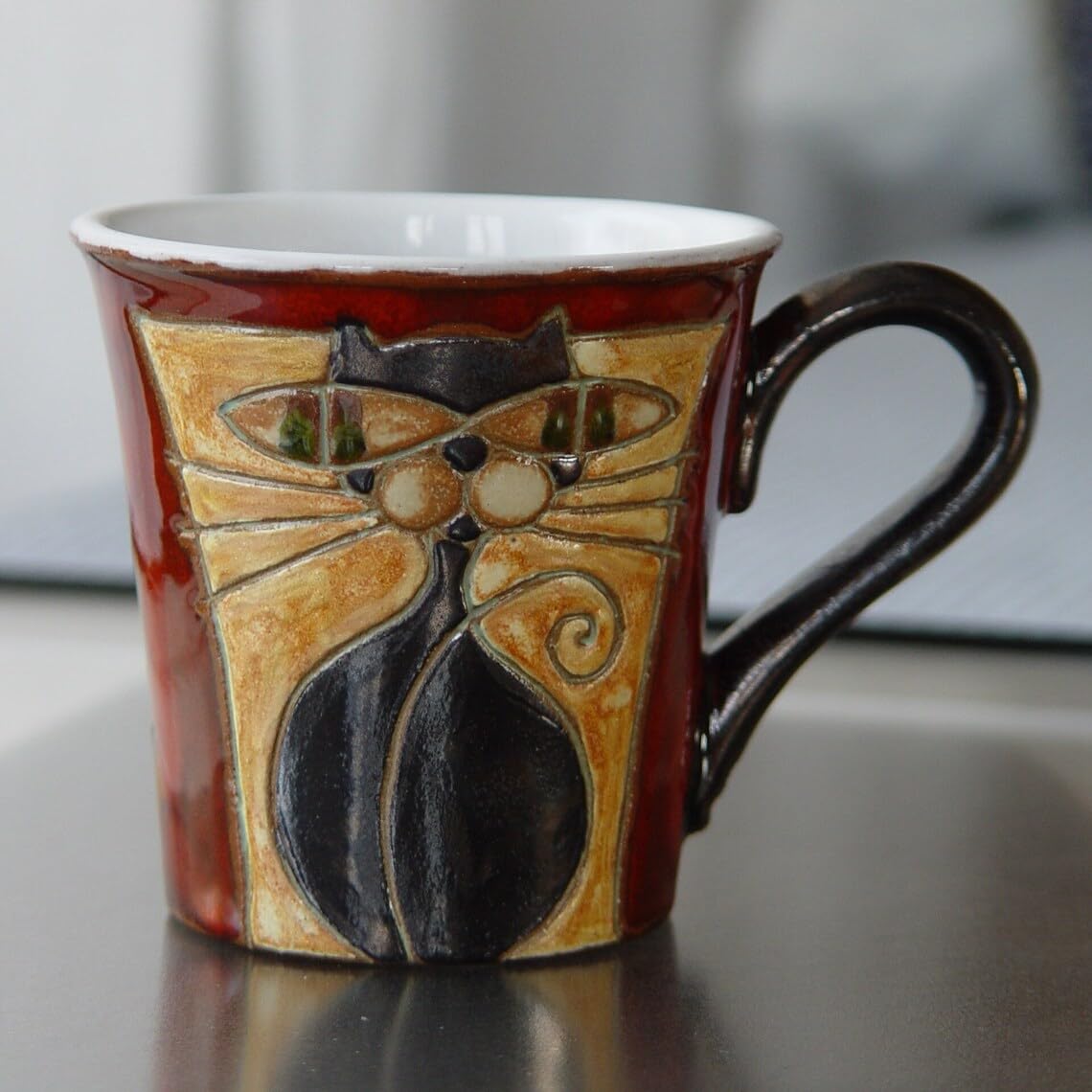 Amazon.com: Christmas Gift - Handmade Black Cat Pottery Coffee Mug, Red ...