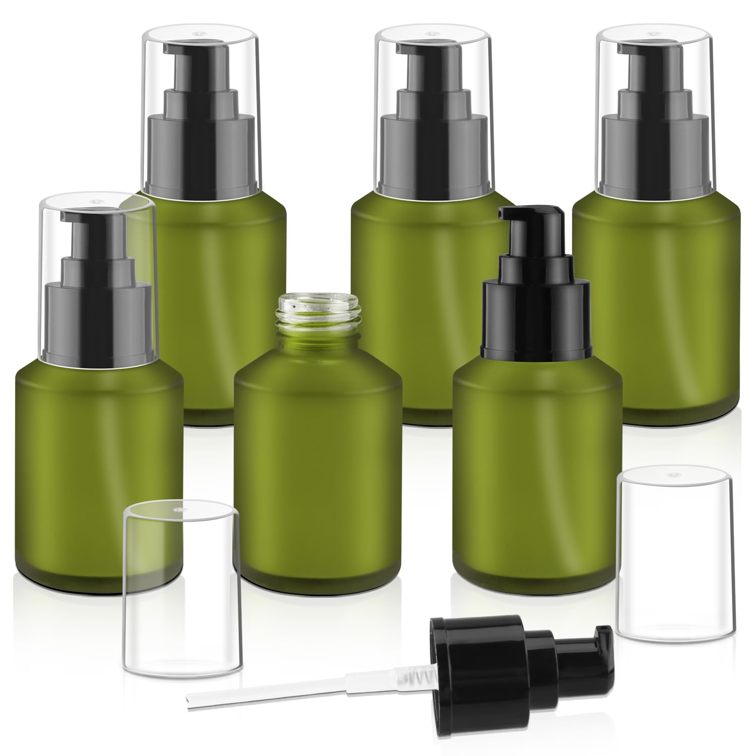 Amazon.com: 6 Pcs Frosted Green Glass Pump Bottle Empty Lotion ...