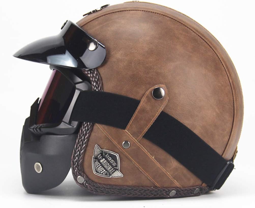 Pu Leather Helmets Motorcycle Chopper Bike Helmet Open Face Vintage ...