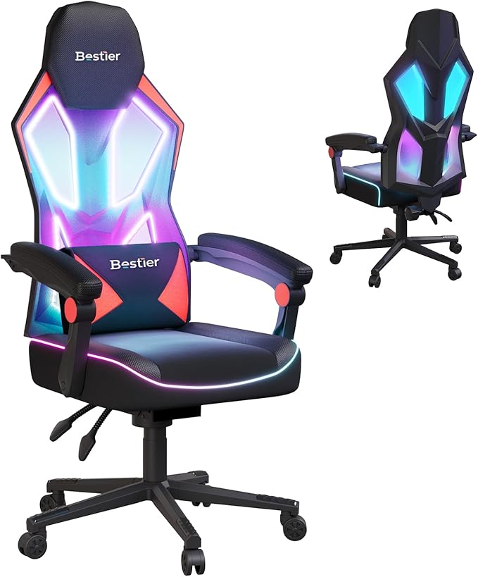 Amazon.com: Bestier Gamer Chair with RGB LED Lights, Breathable Fabric ...