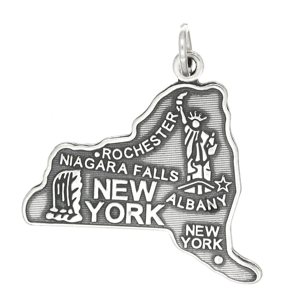 Amazon.com: LGU Sterling Silver Oxidized State of New York Charm ...