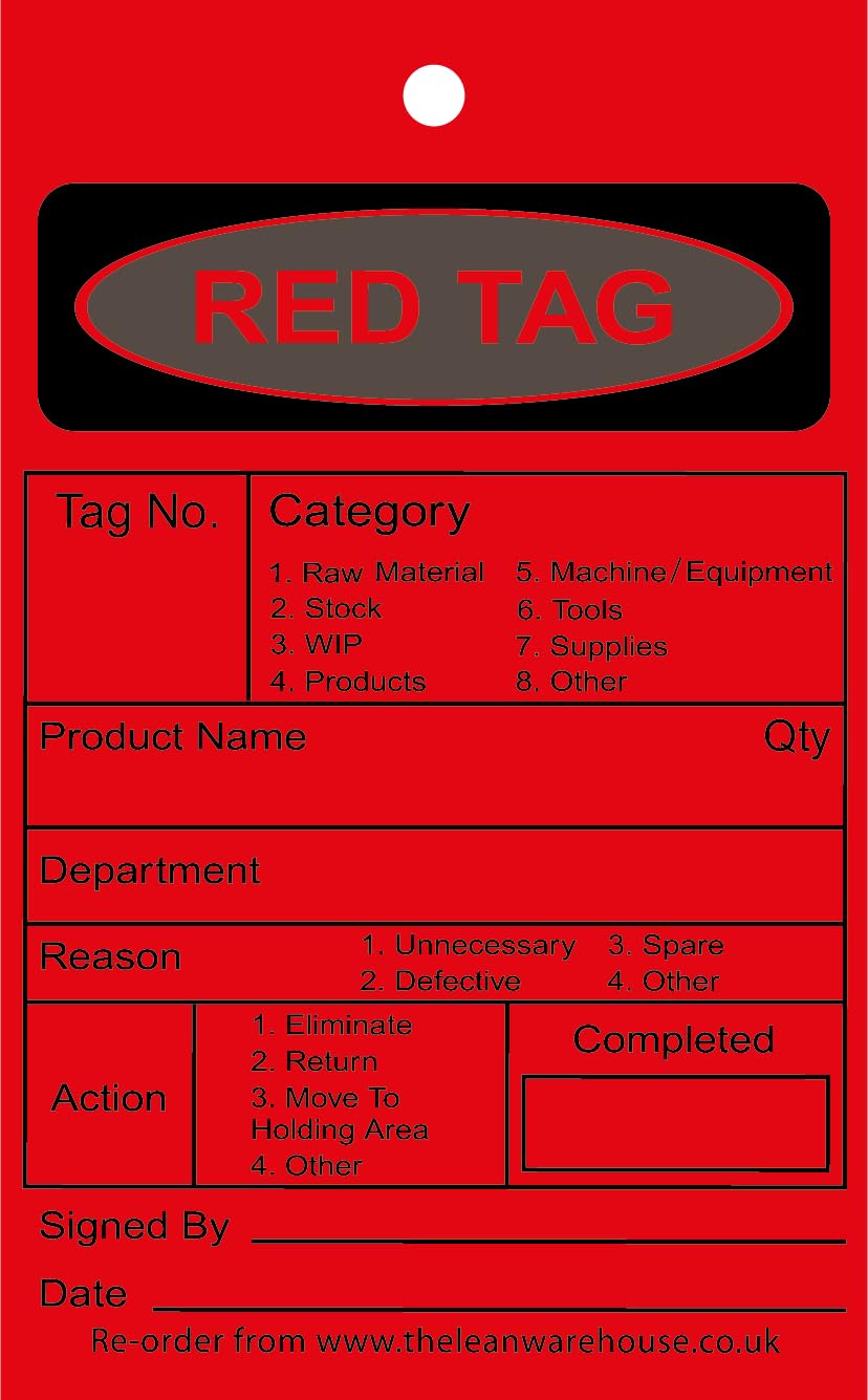 5S Red Tag - Pack of 100-110 x 70mm - Easy to Write on & Apply to ...