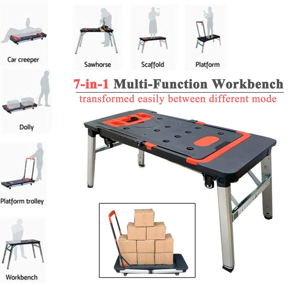 Lfhelper Workbench Multi-Function Work Bench 7-IN-1 Portable Collapsible Foldable 7 Functions ...