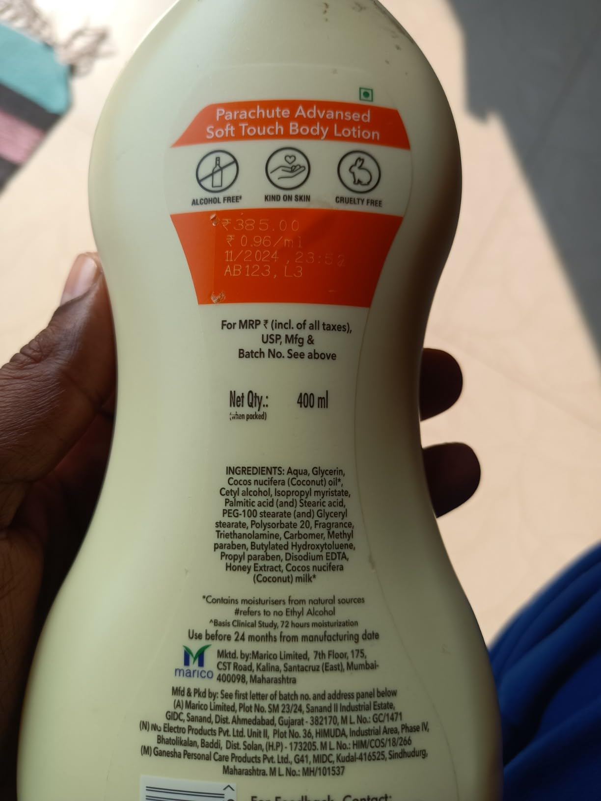 Parachute Advansed Soft Touch Body Lotion for Women & Men, All Skin ...