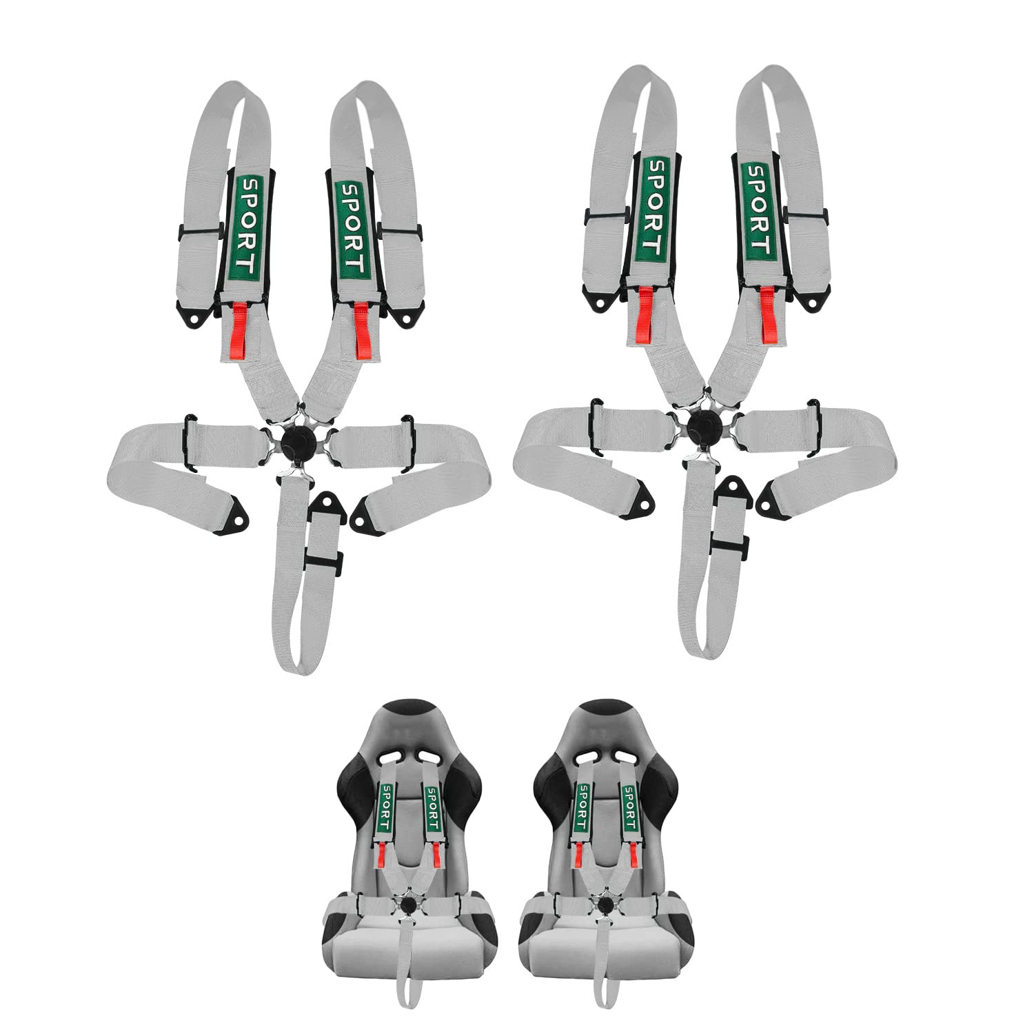 BESTZHEYU Compatible for Silver 5-Point Racing Safety Harness Set with ...