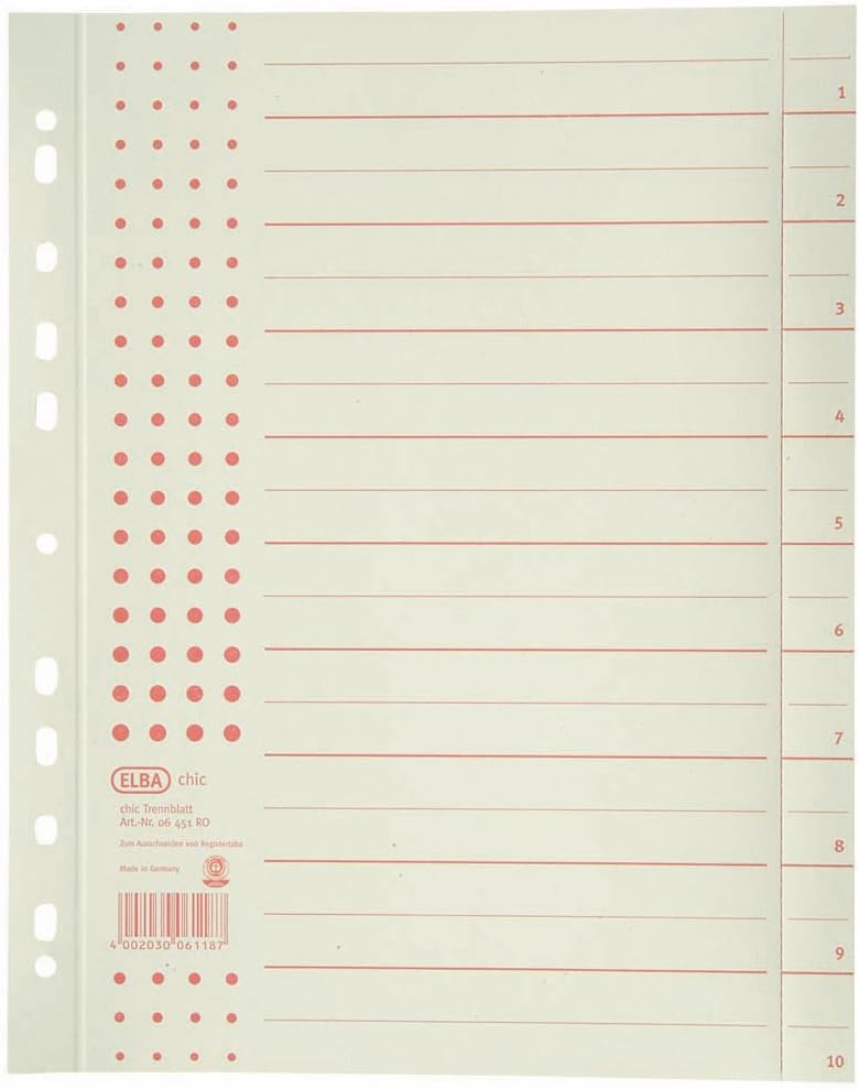 Elba 06451RO Reference Dividers Perforated Numbered 1-10 Coloured Lined ...