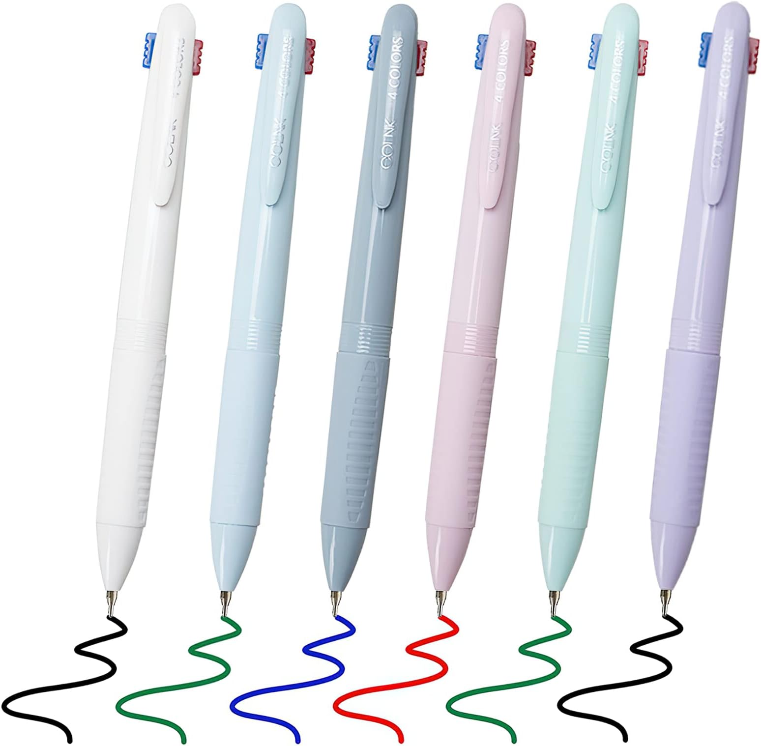 6 Pack Multicolor Ballpoint Pen, 0.5mm 4-in-1 Colored Ballpoint, 4 ...