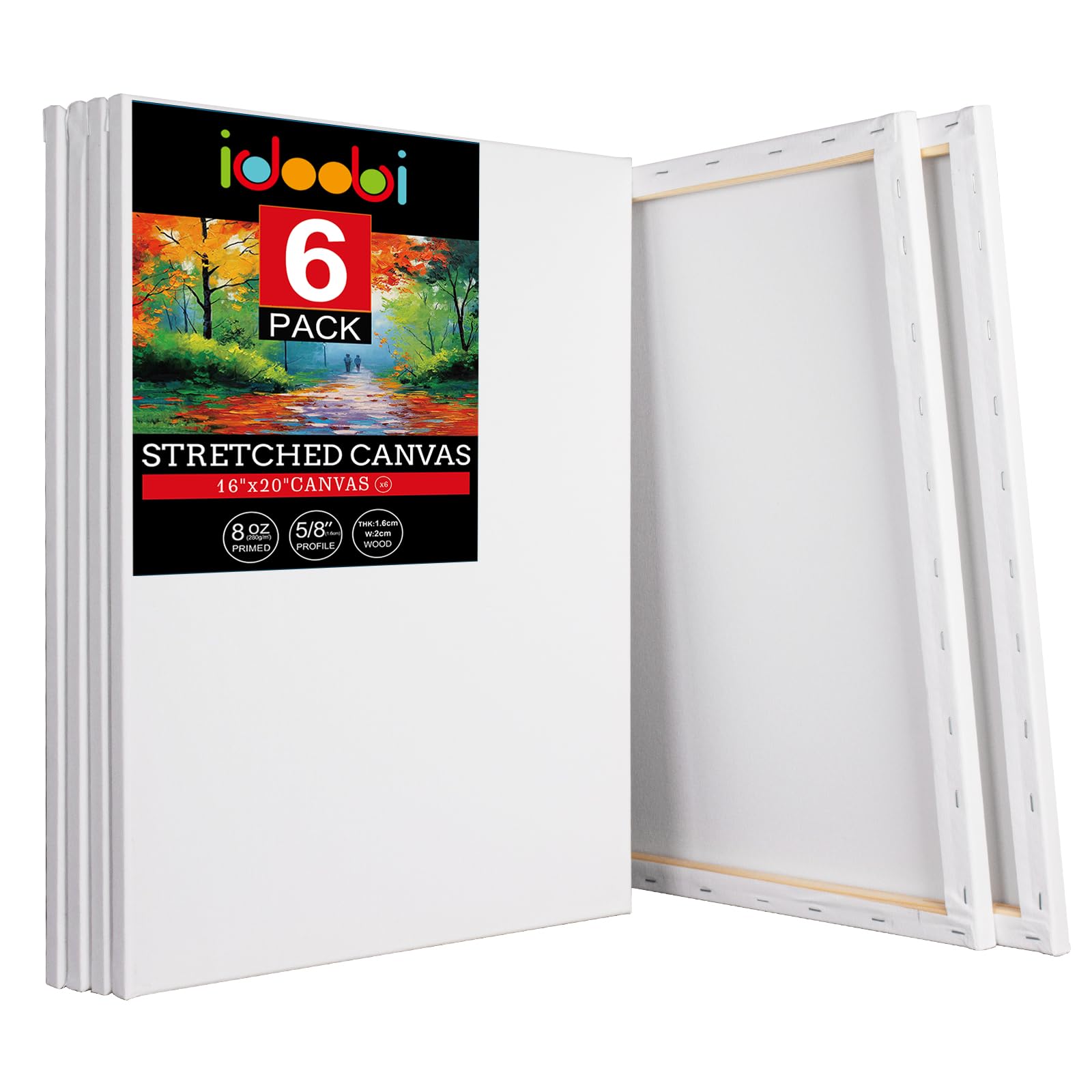 Amazon.com: idoobi Stretched Canvases for Painting 6 Pack 16x20 100% ...