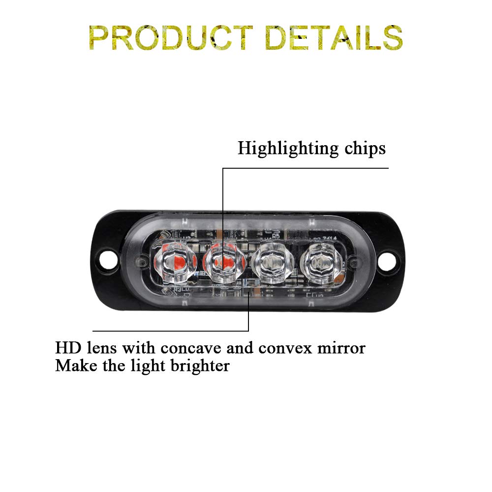 Snapklik.com : 4-LED Red&Blue Police Light,Surface Flash Mount Grille ...