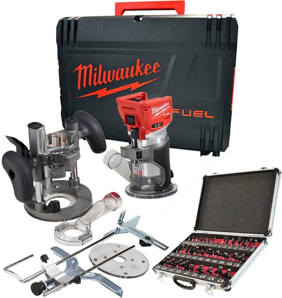 Milwaukee M18FTR-0 18V Brushless Trim Router with 1/4" 35 Piece Cutter ...