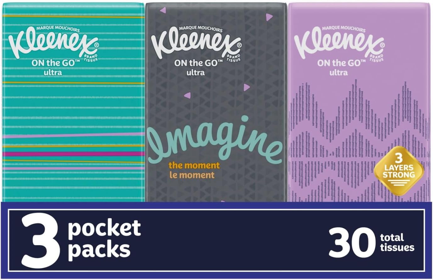 Amazon.com: Kleenex On-The-Go Facial Tissues, 3 On-The-Go Packs, 10 ...
