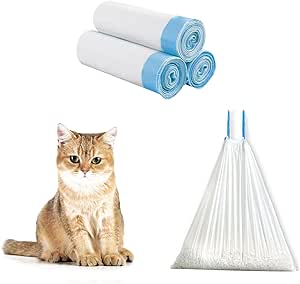 Waste Trash Bags, 3-Roll(45 Count) Drawstring Cat Litter Trash Bags for ...