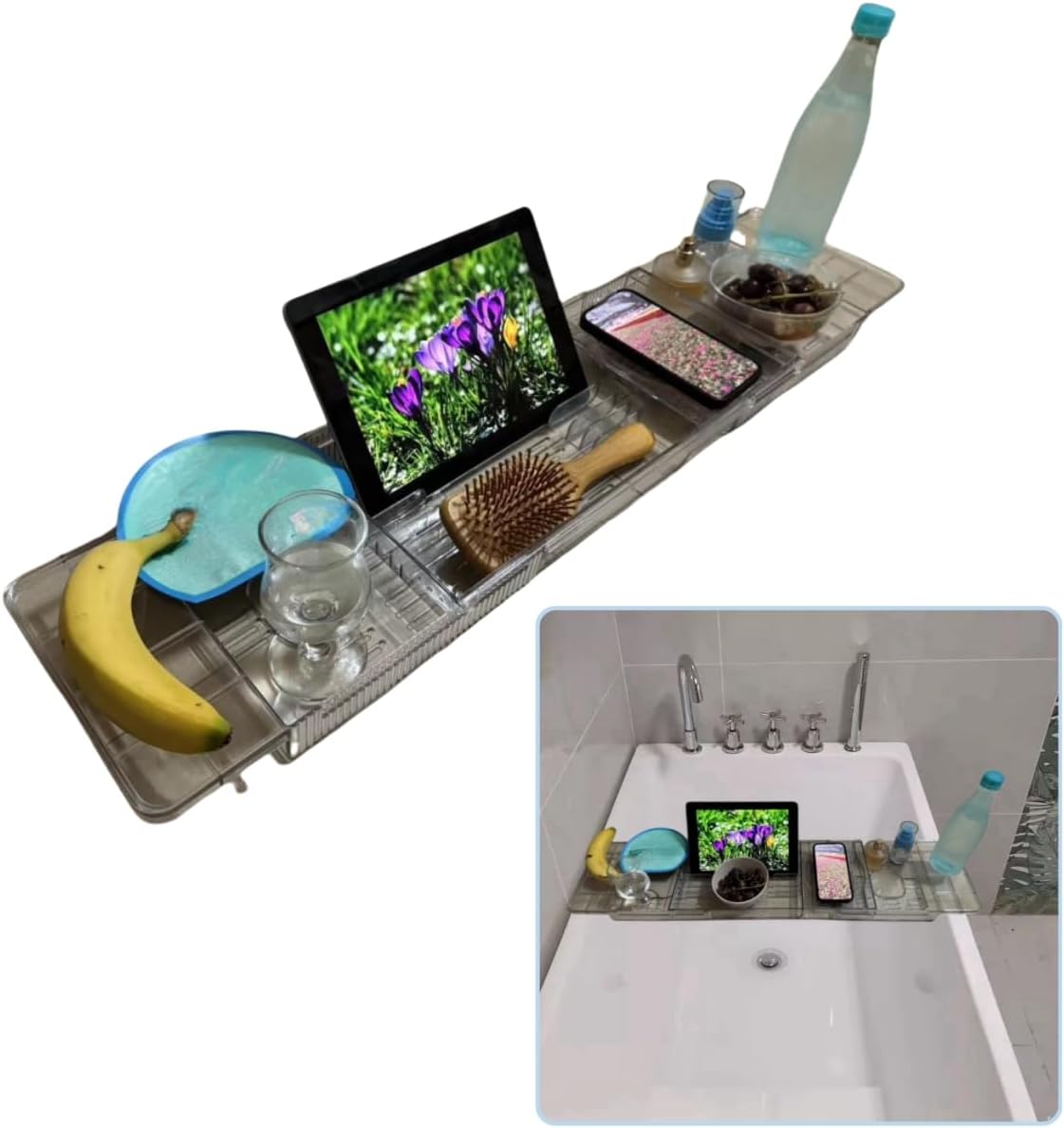 Amazon.com: IEEK Expandable Bath Tray with Wine and Book Holder - Clear ...