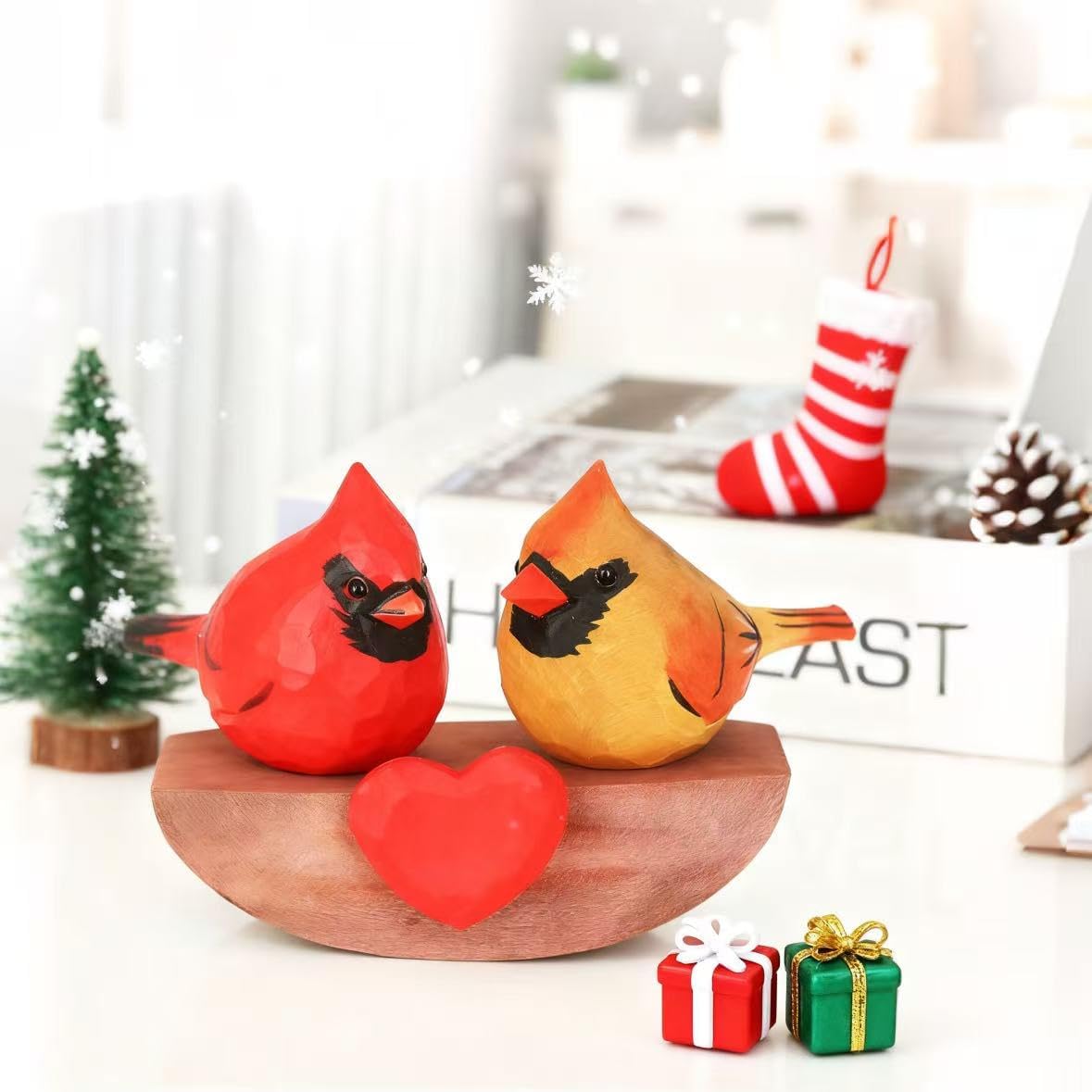 ShaoAngDuoMi Two Loving Wooden Northern Cardinal Figurines, 3PCS ...