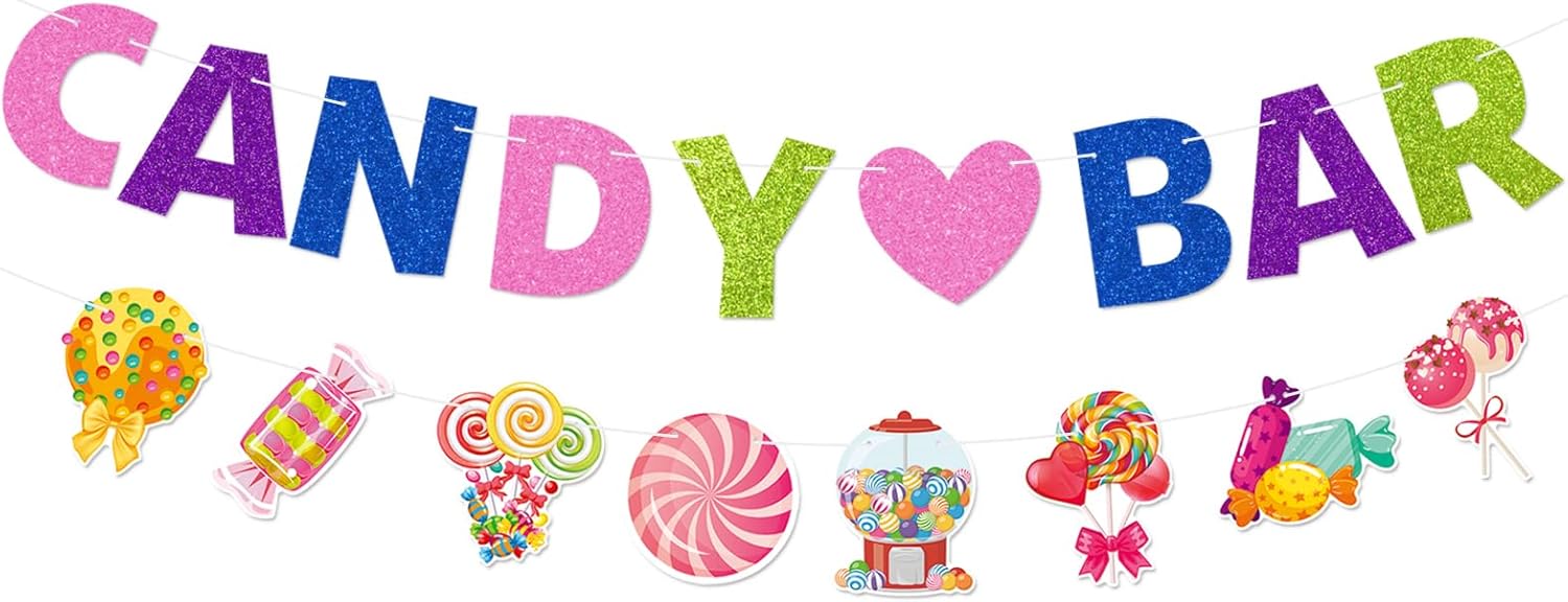 Amazon.com: Candyland Party Decorations,2Pcs Pre-Strung Candy Bar ...