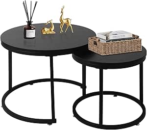 Amazon.com: Babion Nesting Tables Set of 2, Round Nesting Coffee Table, Small Nesting Tables ...