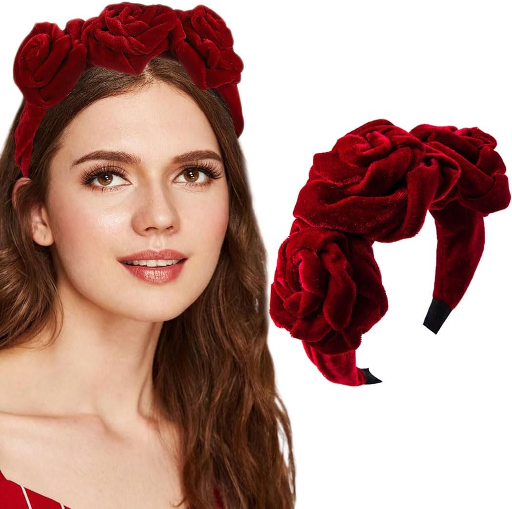 Amazon.com : WOVOWOVO Red Rose Headbands for Women Rose Flower Headband ...