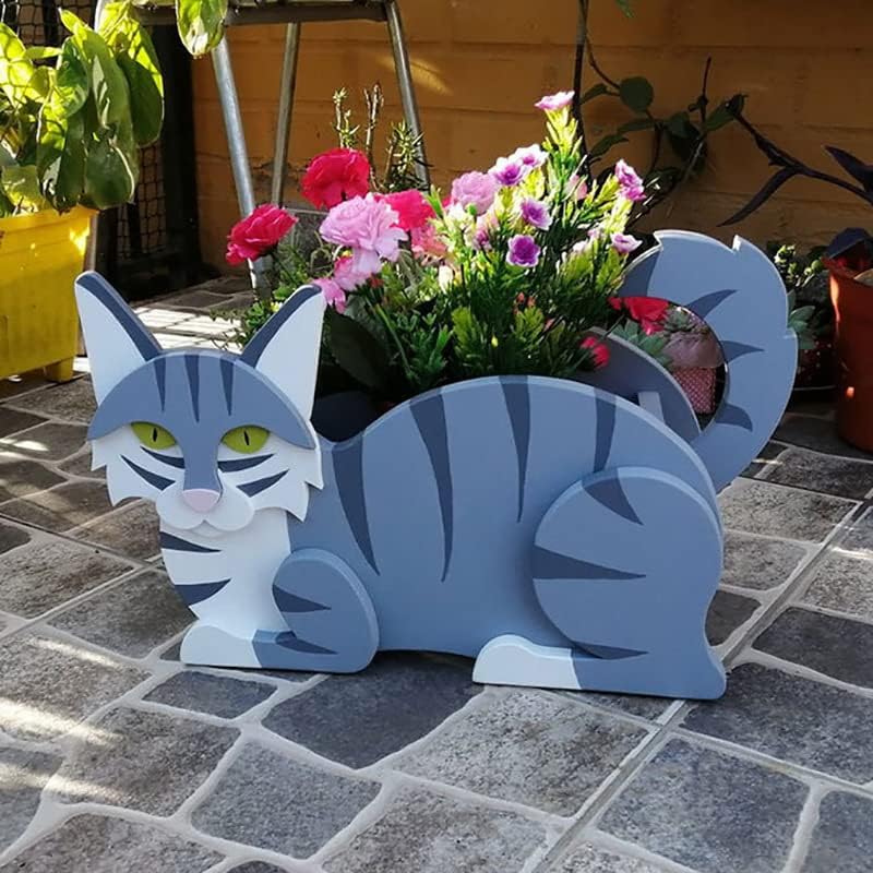Cat Planter Flower Plant Pot Cute Animal Shaped Planter Wooden Plant ...