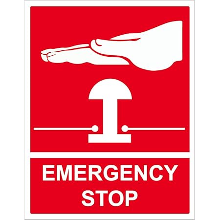5 x EMERGENCY STOP RED WARNING SELF ADHESIVE STICKERS SAFETY SIGNS ...