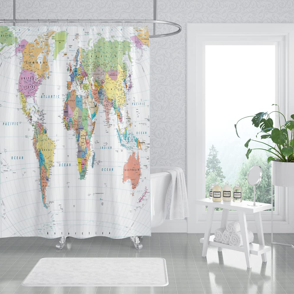 Amazon.com: OERJU 60x72inch World Map Shower Curtain Educational ...