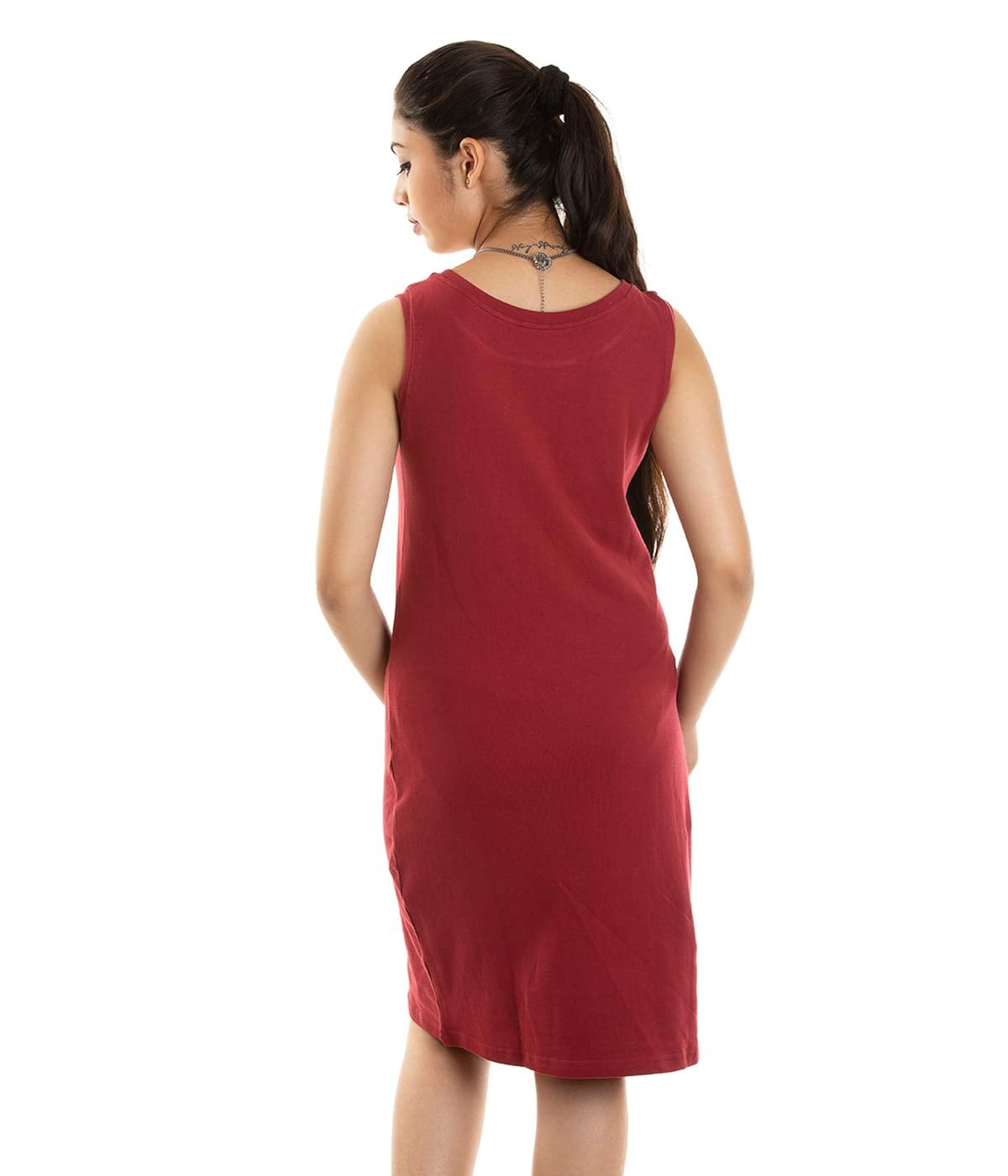 Buy Pechkus Women Pique Sleeveless T Shirt Dress (Maroon, X-Large) at ...