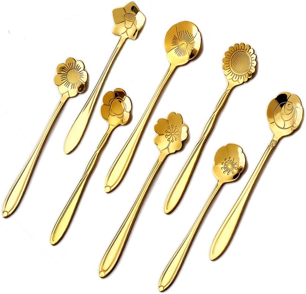 Amazon.com: AnSaw 8 Pcs Flower Spoon Set, Stainless Steel Reusable Tea ...