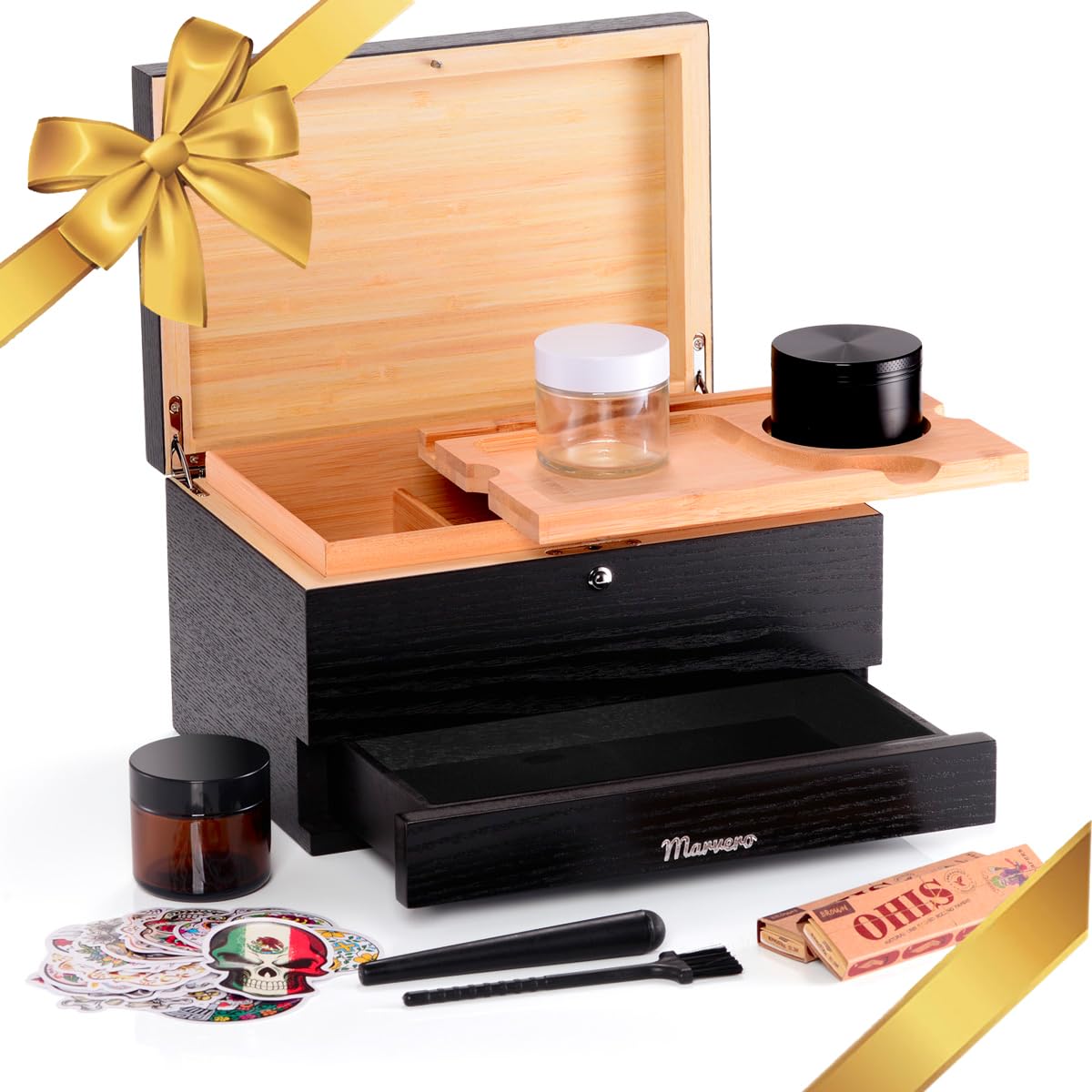 Amazon.com: Bamboo Stash Kit, Storage Box, Bamboo Box with Rolling Tray ...