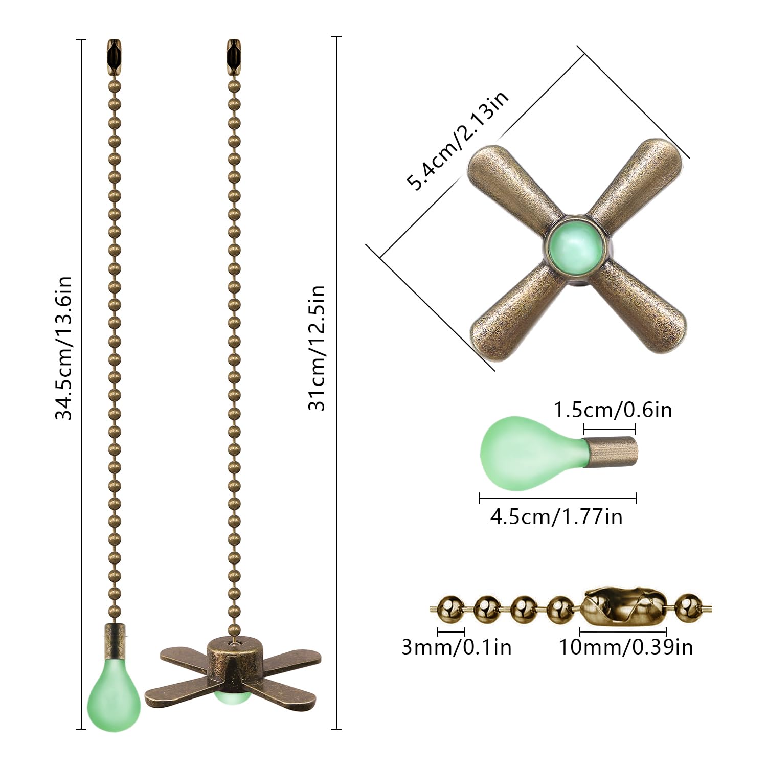 Snapklik.com : Dotlite 2Pack Bronze Ceiling Fan Pull Chains Glow In The ...