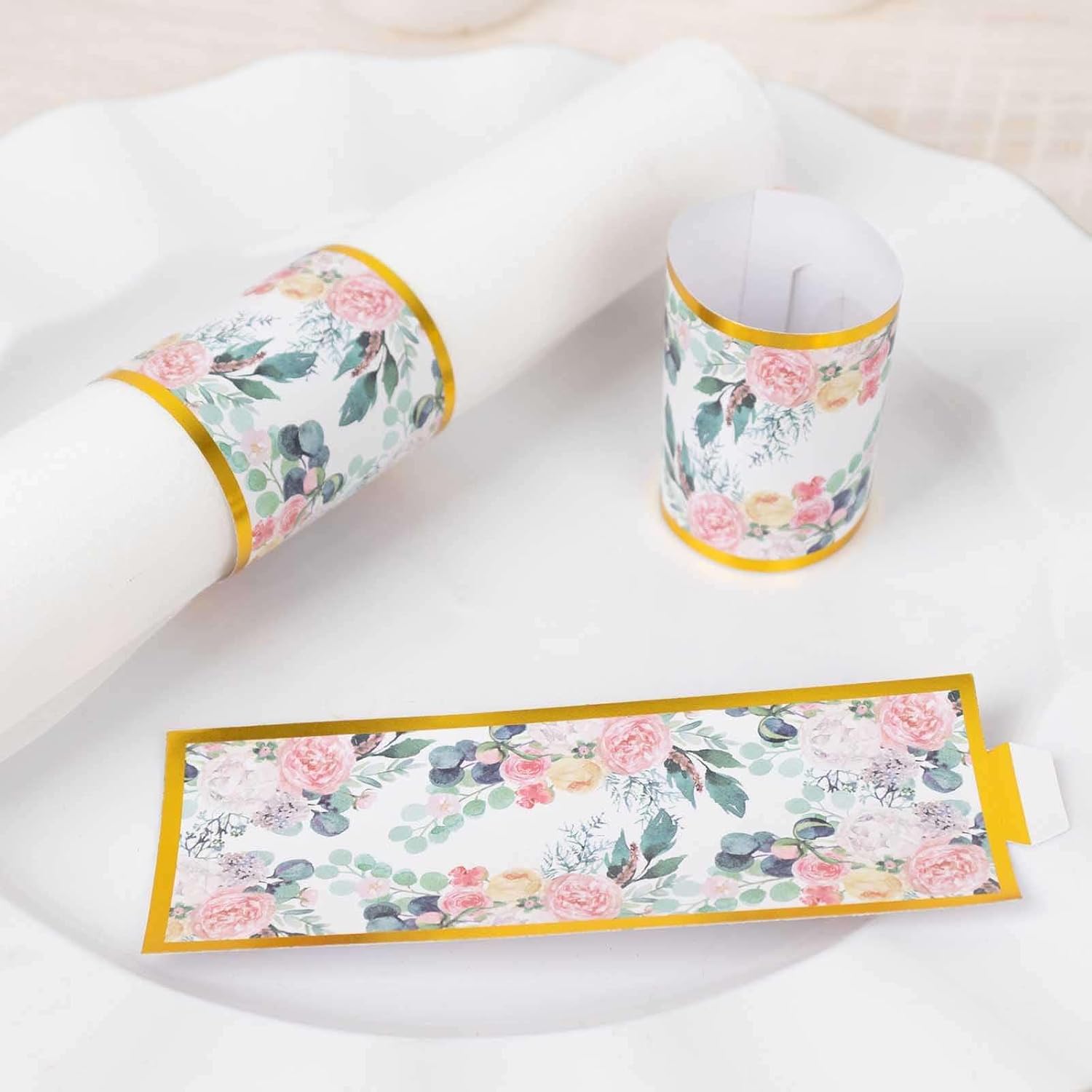 Amazon.com: Efavormart 50 Pack Pink Peony Floral Paper Napkin Rings ...