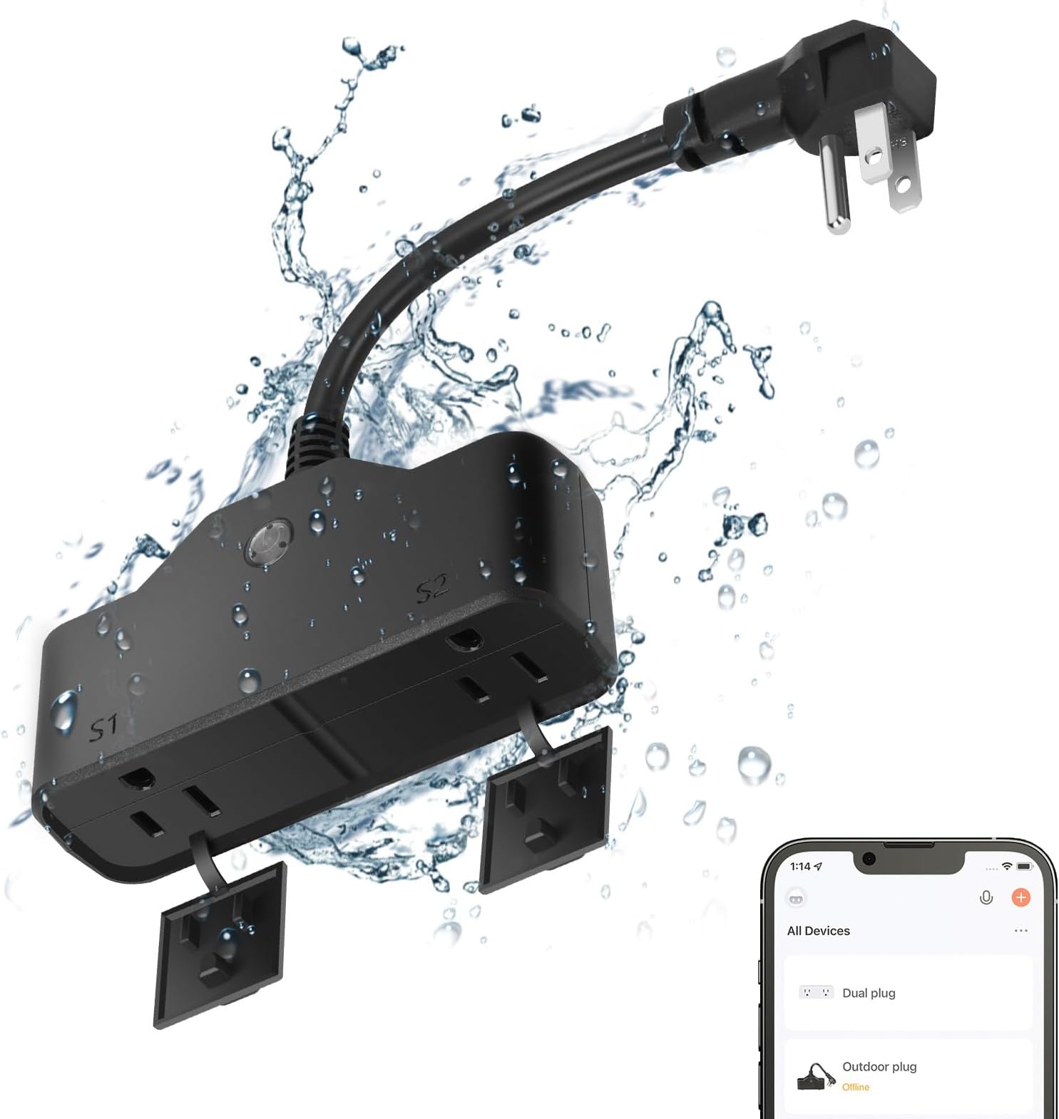 Wyze Plug Outdoor, Dual Outlets Energy Monitoring, IP64, 2.4GHz WiFi ...