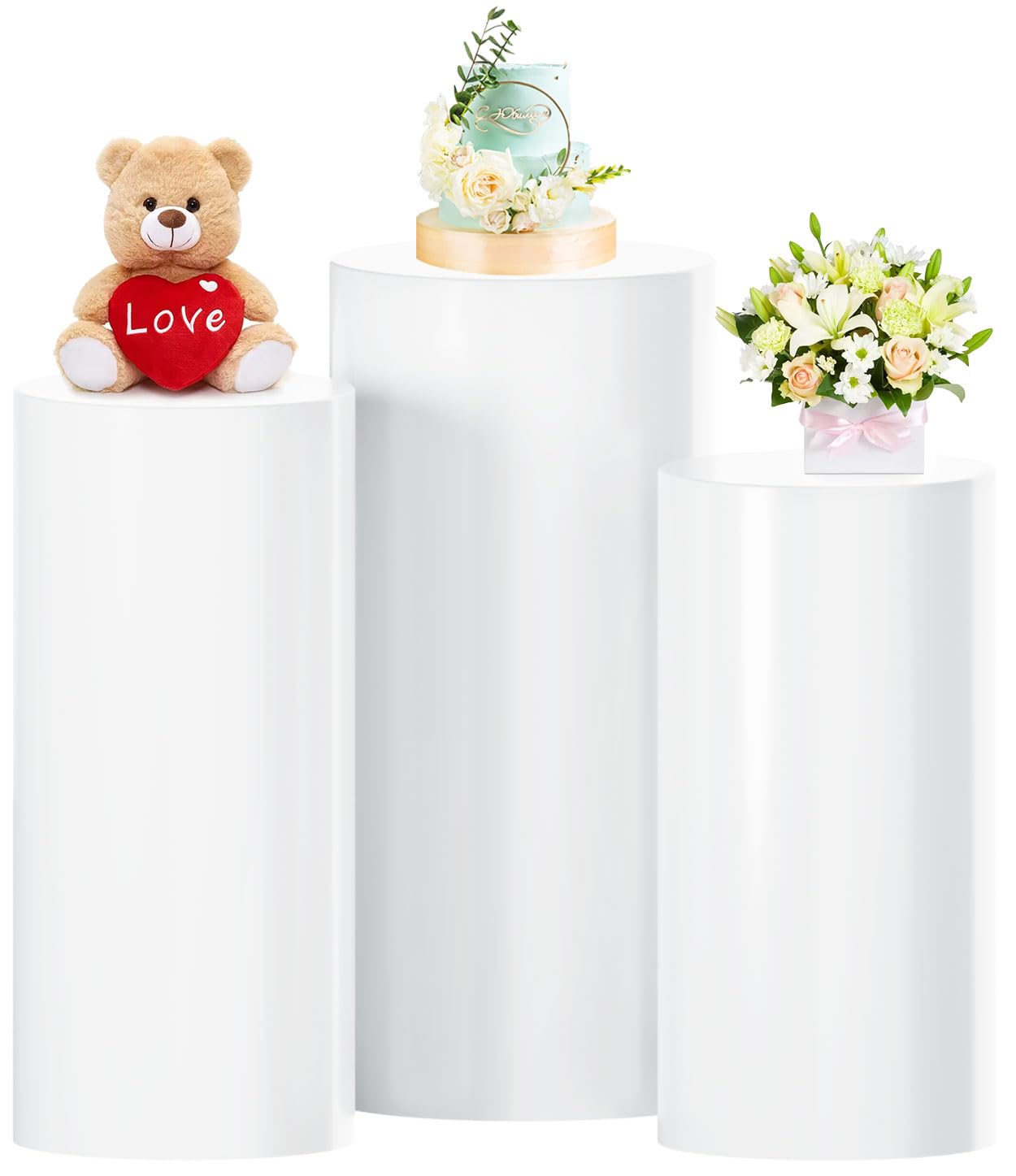 Buy PATYDEST White Cylinder Pedestal Stands 3 Pcs Round Cylinder Stands ...