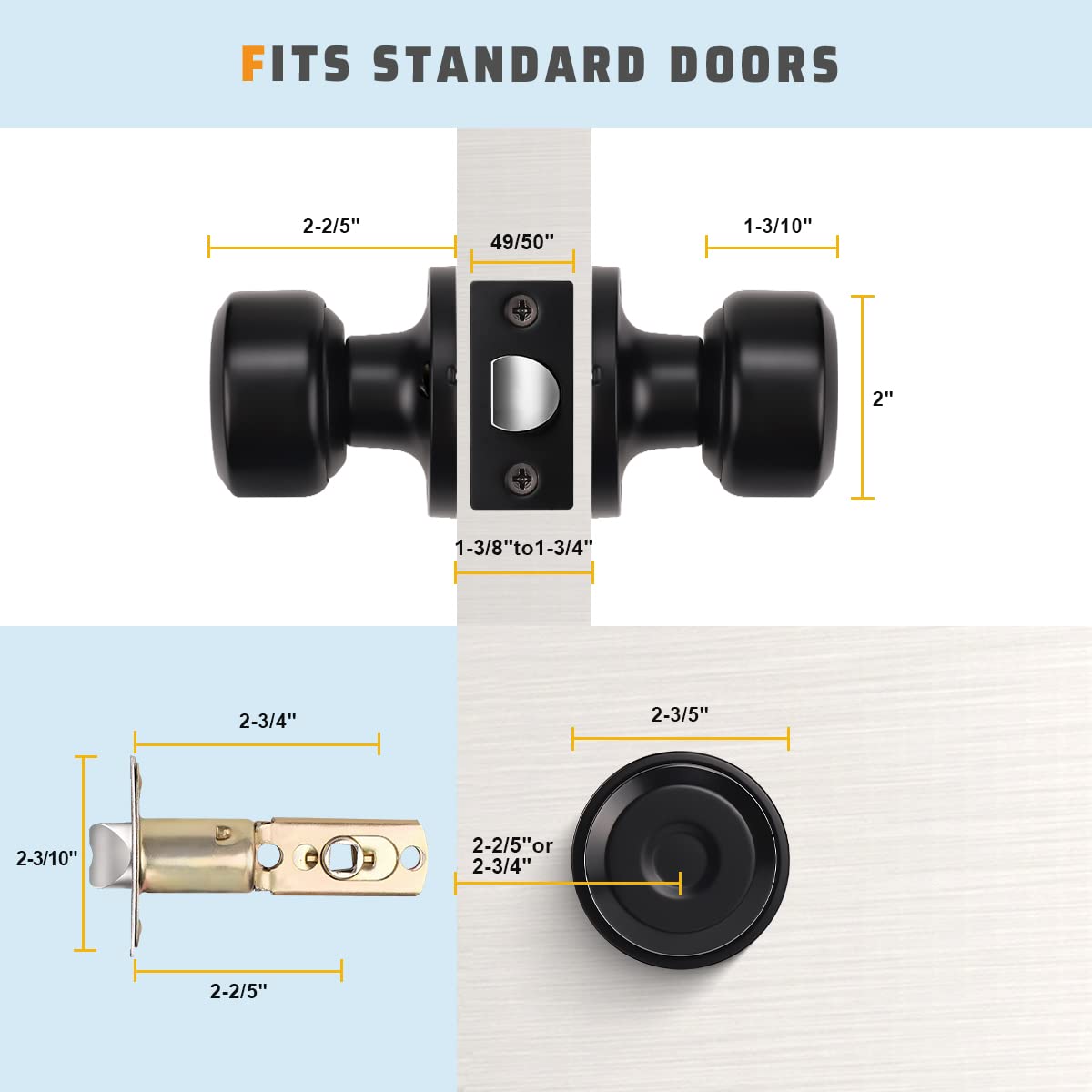 Snapklik.com : 4 Pack Passage Square Modern Door Knob, Interior Door ...