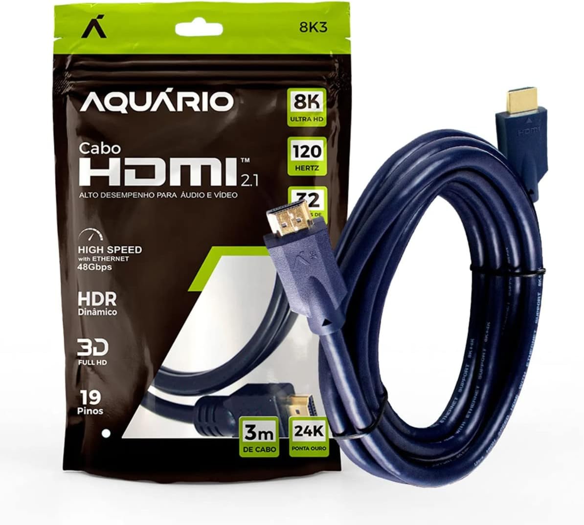 CABO HDMI 2.1 8K 3D 19 PINOS - 3 METROS | Amazon.com.br