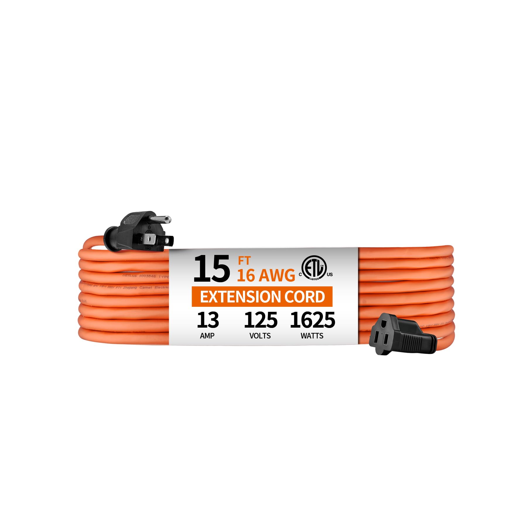 KTMC 15ft 16AWG Outdoor Extension Cord, Indoor/Outdoor 15-Foot SJTW 16/ ...