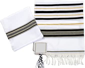 Mercy Robes Prayer Shawl 67" x 42" with Bag (WHITE/GOLD/BLACK) at ...