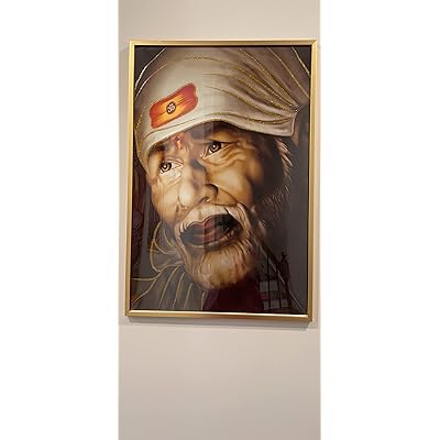 Buy Shirdi Sai Baba Mukh Darshan Golden Zari Art Work Photo Poster Big ...