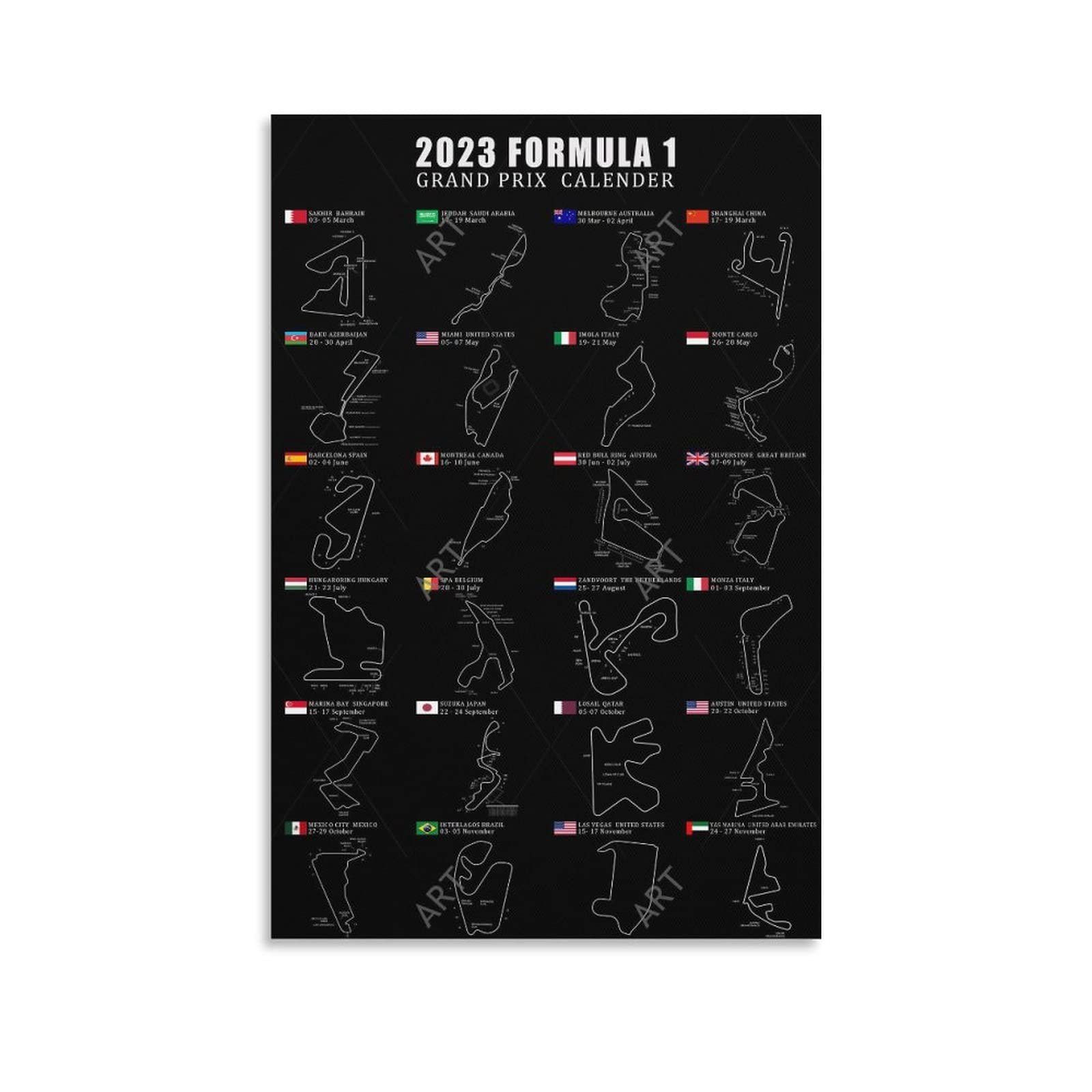 Amazon.com: Wall Posters Formula 1 Calender 2023 Grand Prix Posters ...