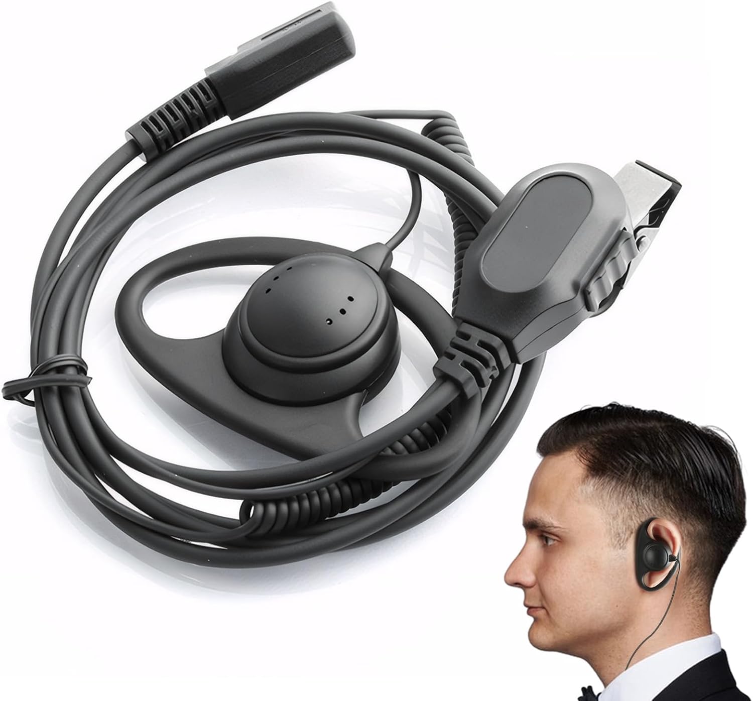 2 Pin D Shape Radio Earpiece Long Range Walkie Talkie with Mic Multi ...