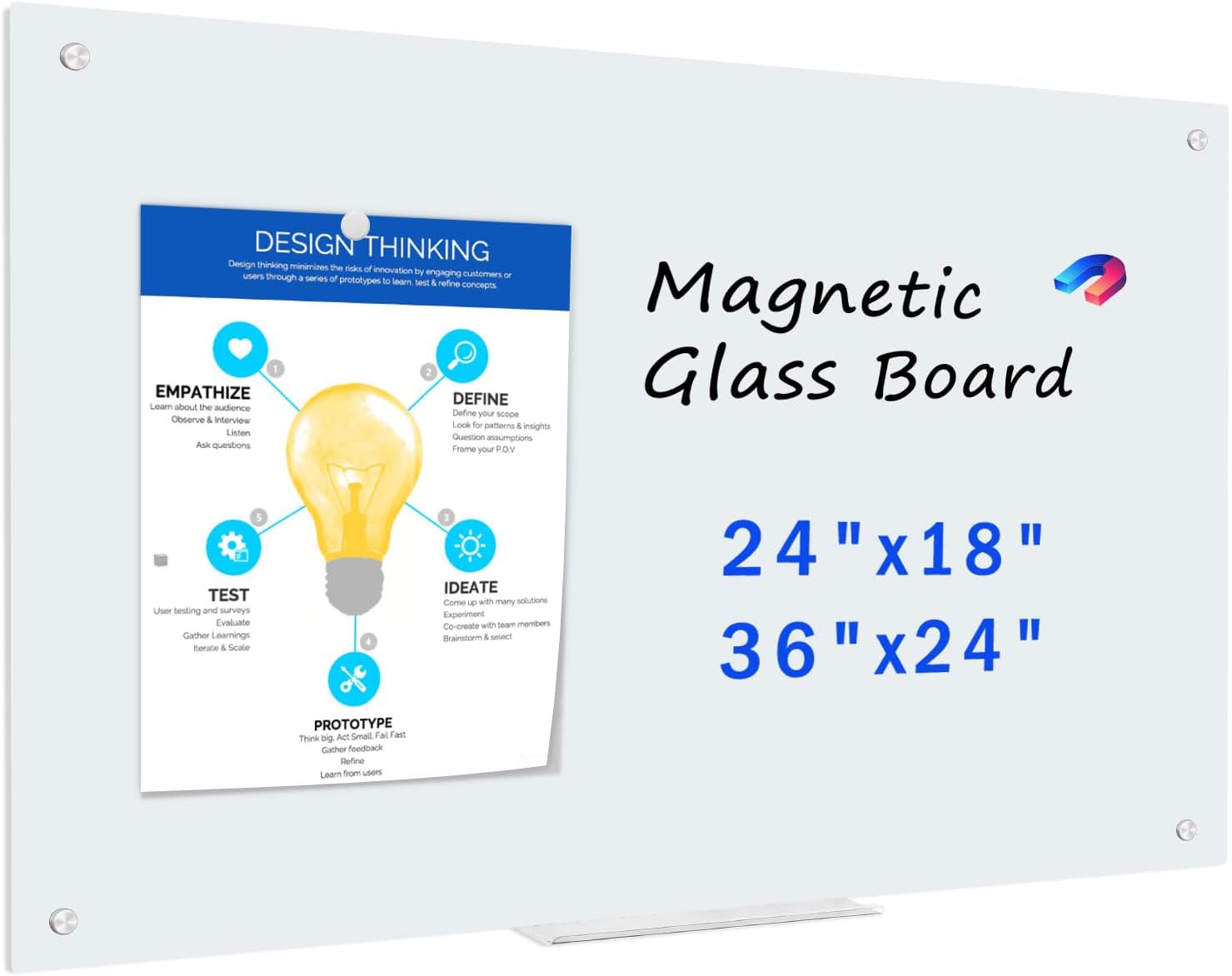 QUEENLINK Magnetic Glass Whiteboard, 24"X18" Glass Dry Erase Board for Wall, Large Frameless ...