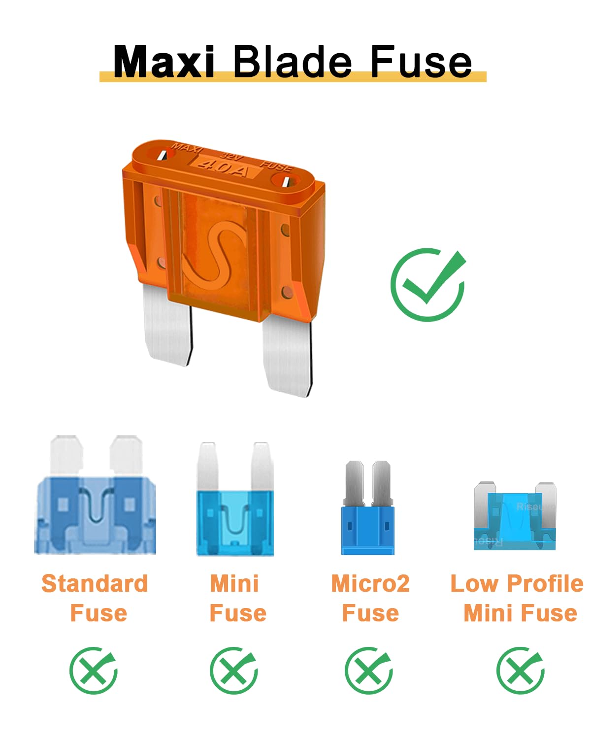 Snapklik.com : 10pcs 40AMP Maxi Fuses - 40A 32V Automotive Blade Fuse ...